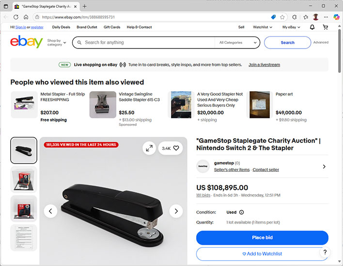 GameStop Hilariously Auctions Stapler That Ruined Switch 2 Displays And ...
