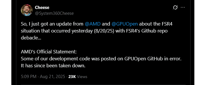 AMD Responds To Accidental FSR 4 Source Code Leak That Revealed A ...